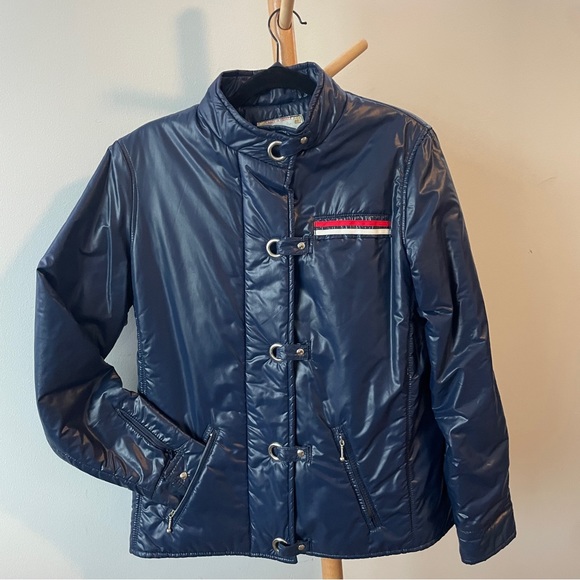 Vintage | Jackets & Coats | Mossant Paris Navy Blue Moto Puffer Mock Neck Jacket | Poshmark